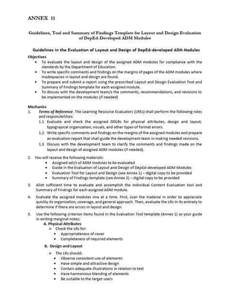Annex 11 Layout And Design Evaluation Tool 2 Pdf Page Layout Book