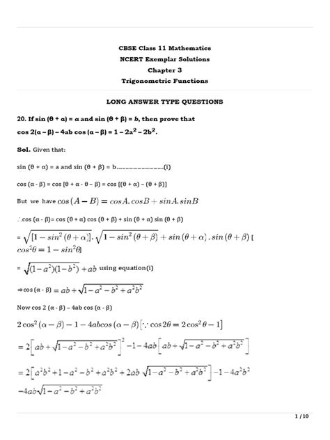 Trigonometric Functions Long Answer Type Questions If Sin θ α And