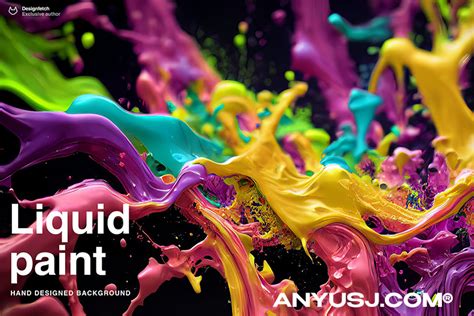液体丙烯颜料飞溅爆炸抽象质感3D渲染背景设计包Liquid paint abstact 安鱼设计资源丨优质平面设计资源共享站
