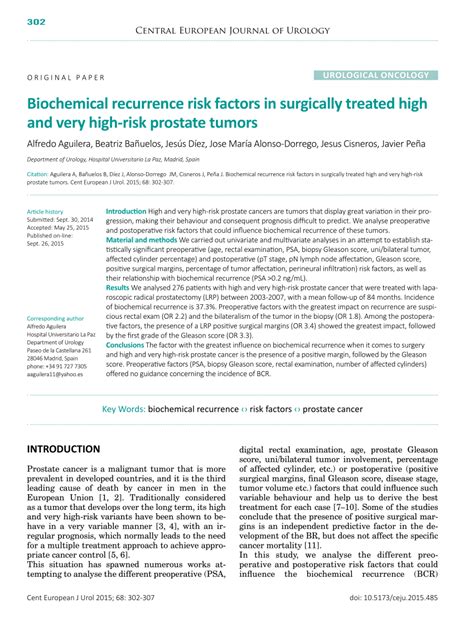 Pdf Biochemical Recurrence Risk Factors In Surgically Treated High