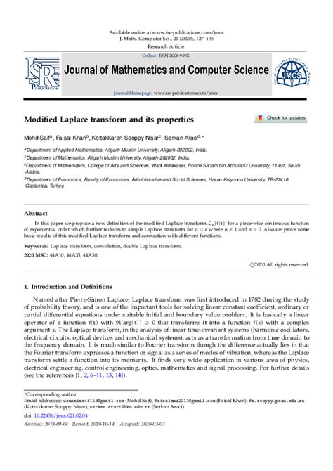 Pdf Modified Laplace Transform And Its Properties