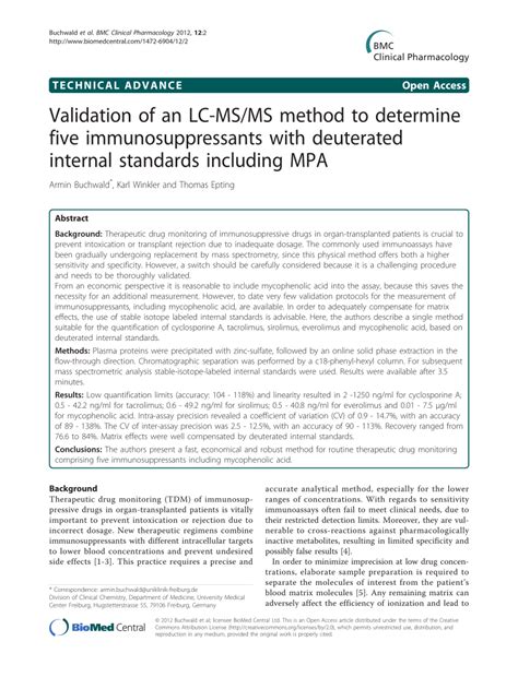 Pdf Validation Of An Lc Msms Method To Determine Five
