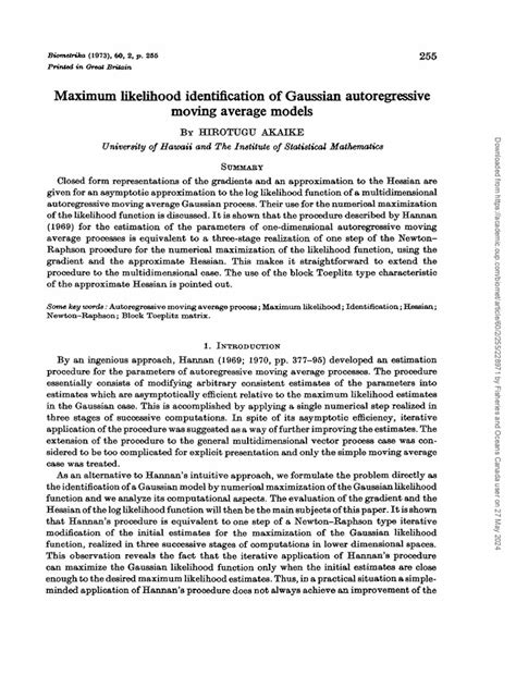 Akaike 1973 Maximum Likelihood Identification Of Gaussian Autoregressive Moving Average