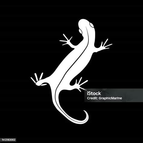 도마뱀 파충류 게코 화이트 실루엣 벡터 일러스트레이션 검은 배경에 고립 된 간단한 흰색 실루엣 그림 책 스티커 포스터 카드 옷을위한 템플릿 개념에 대한 스톡 벡터 아트 및