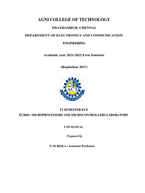 ec8681 microprocessors and microcontrollers lab manual pdf