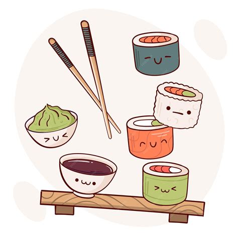 Desenhe Ilustração Vetorial De Rolo De Sushi Kawaii Engraçado Conceito