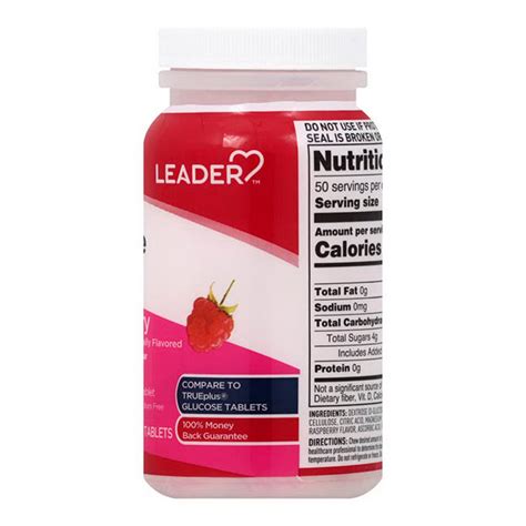 Leader Glucose Chewable Tablets Raspberry 50 Ea