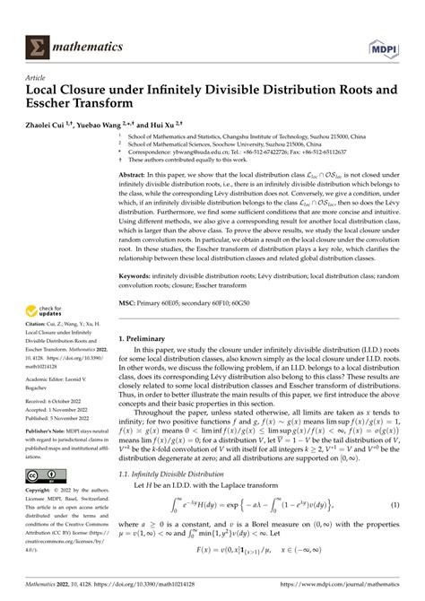 Pdf Local Closure Under Infinitely Divisible Distribution Roots And