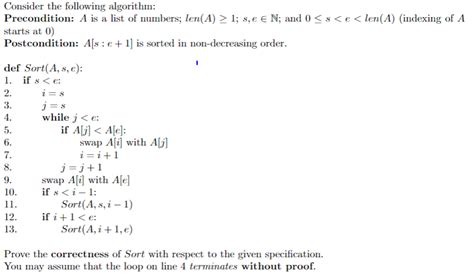 solved consider the following algorithm precondition a is
