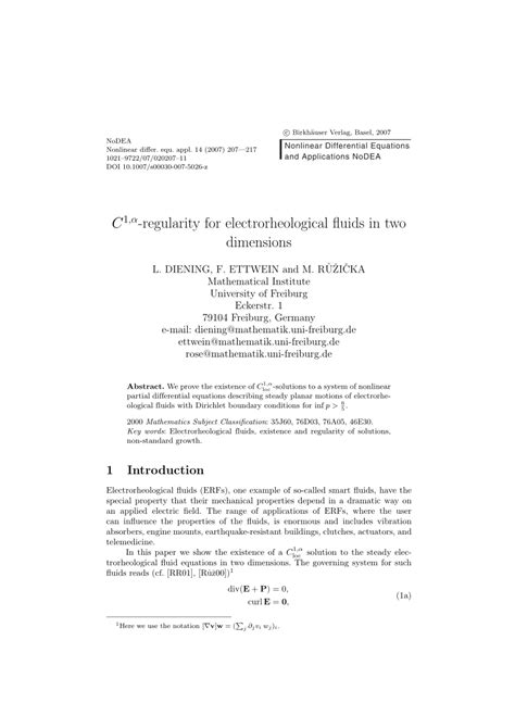Pdf C 1c Alpha Regularity For Electrorheological Fluids In Two Dimensions