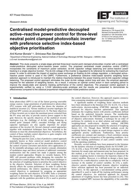 Pdf Centralized Model Predictive Decoupled Active Reactive Power Control For 3l Npc