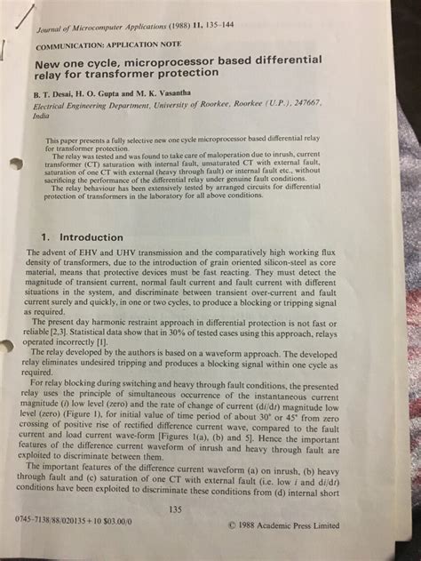 Pdf Microprocessor Based Differential Relay For Power Transformer Protection