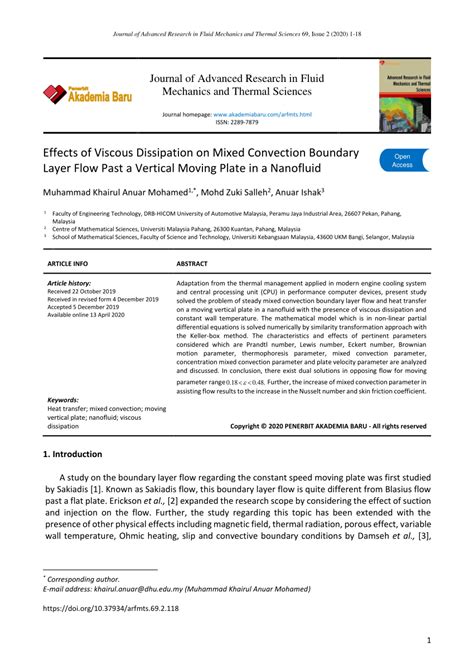 Pdf Effects Of Viscous Dissipation On Mixed Convection Boundary Layer