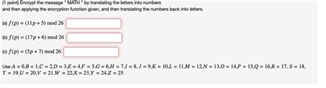 Solved 1 Point Encrypt The Message Math By Translating