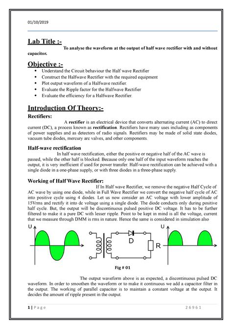 Lab Best Lab Report Lab Title To Analyse The Waveform At The Output Of Half