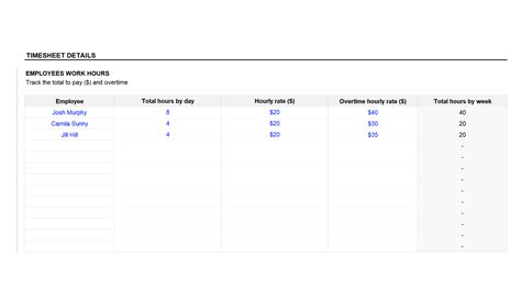 Timesheet Fields Sheet Timesheet Template Spreadsheet
