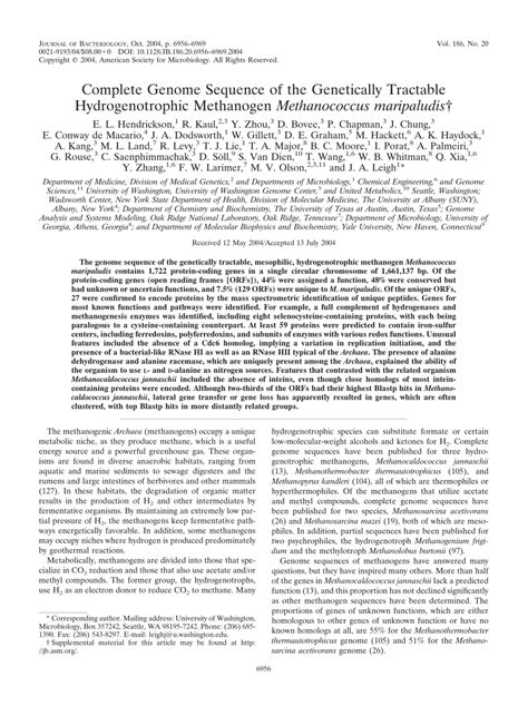 Pdf Complete Genome Sequence Of The Genetically Tractable Hydrogenotrophic Methanogen