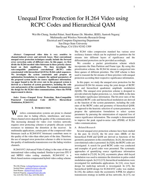 pdf unequal error protection for h 264 video using rcpc codes and hierarchical qam