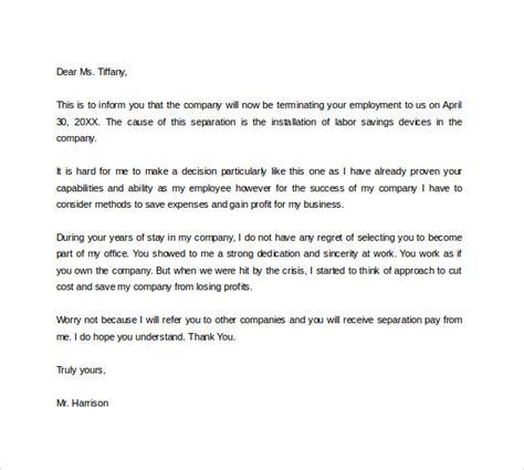 Termination Letters Sample Templates