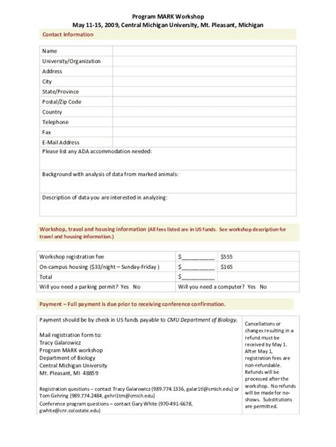 Fillable Online Program Mark Workshop Cmu Registration Form 1 Doc Fax Email Print Pdffiller