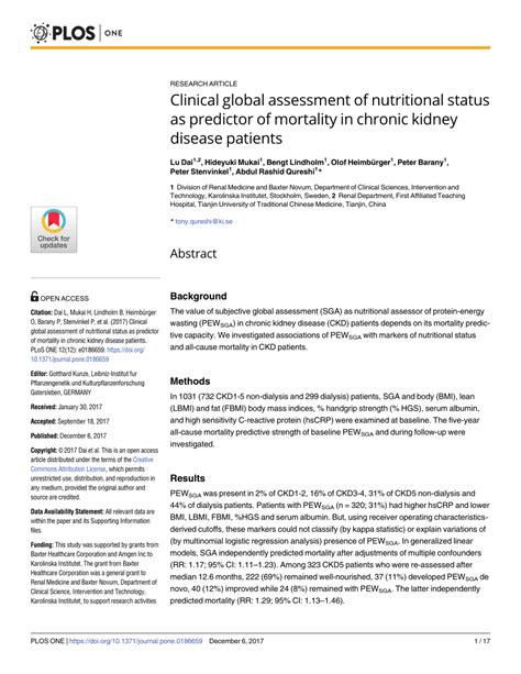 Pdf Clinical Global Assessment Of Nutritional Status As Predictor Of Mortality In Chronic