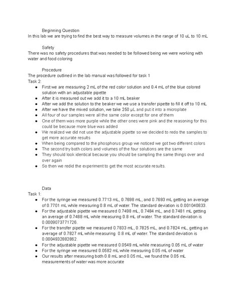 Chem Lab 1 Answer Key To Lab 1 Beginning Question In This Lab We Are Trying To Find The