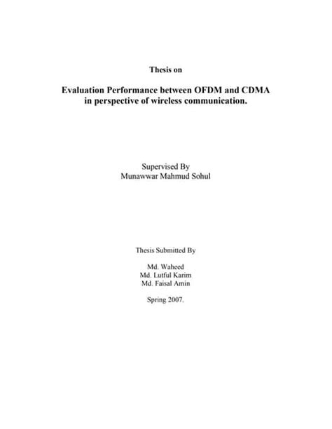 Evaluation Performance Between Ofdm And Cdma Pdf