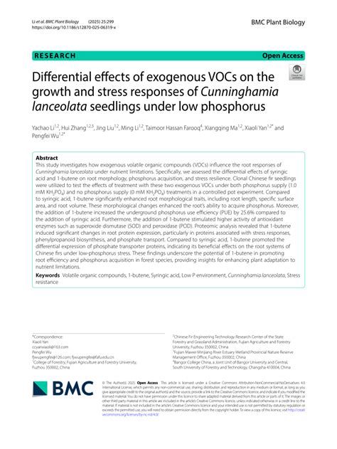 Pdf Differential Effects Of Exogenous Vocs On The Growth And Stress Responses Of Cunninghamia