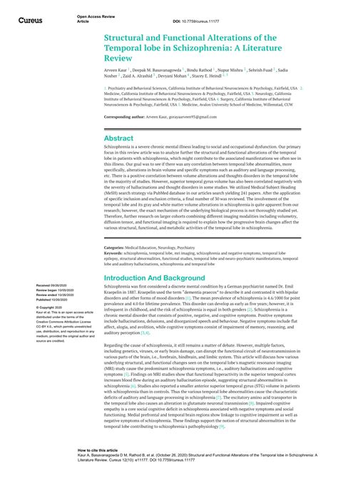 Pdf Structural And Functional Alterations Of The Temporal Lobe In Schizophrenia A Literature
