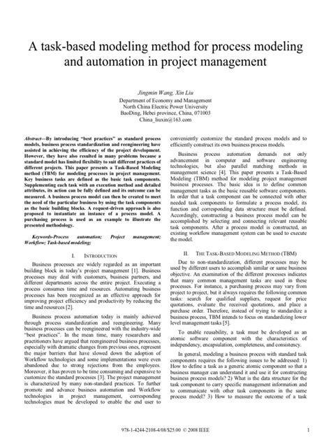 A Task Based Modeling Method For Process Modeling And Automation In Project Management Pdf