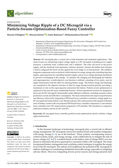 Pdf Minimizing Voltage Ripple Of A Dc Microgrid Via A Particle Swarm