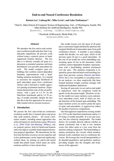 End To End Neural Coreference Resolution Proceedings Of The 2017