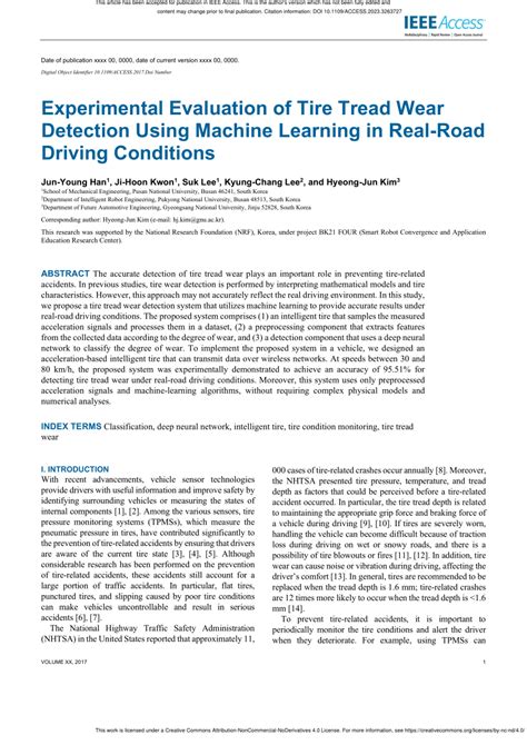 Pdf Experimental Evaluation Of Tire Tread Wear Detection Using Machine Learning In Real Road