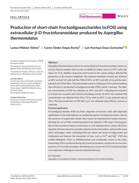 Production Of Short‐chain Fructooligosaccharides Scfos Using Extracellular β‐d