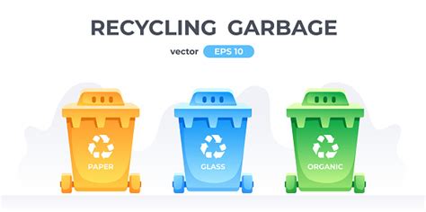 분리 및 재활용 쓰레기와 쓰레기에 대한 용기 다른 종류의 폐기물을 분류하기위한 쓰레기통 여러 가지 색상의 캔 심플한 모던 한