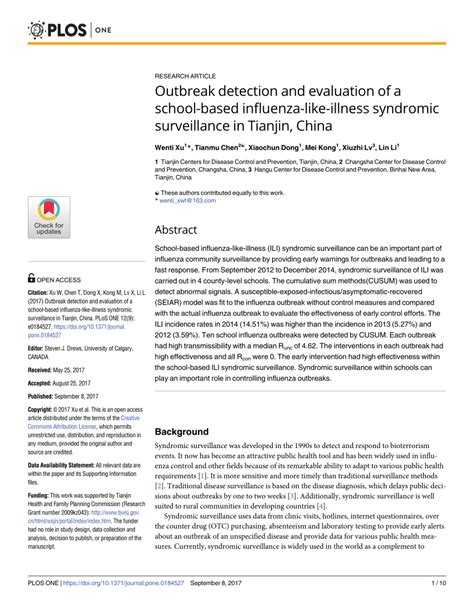 Pdf Outbreak Detection And Evaluation Of A School Based Influenza Like Illness Syndromic