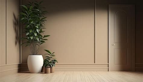 분기 및 창 3d 렌더링 Ai 생성이 있는 파란색 벽 꽃병이 있는 빈 내부 배경 방 프리미엄 사진