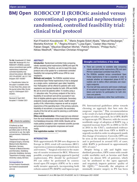 Pdf Robocop Ii Robotic Assisted Versus Conventional Open Partial Nephrectomy Randomised