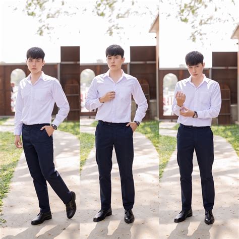 เสื้อนักศึกษาชายแขนยาว รอบอก36 56 มีสีขาวนวลขาวสว่างขาวโอโม่ Shopee