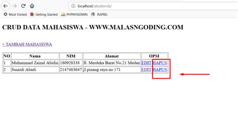 Membuat Crud Dengan Php Dan Mysqli Hapus Data Malas Ngoding