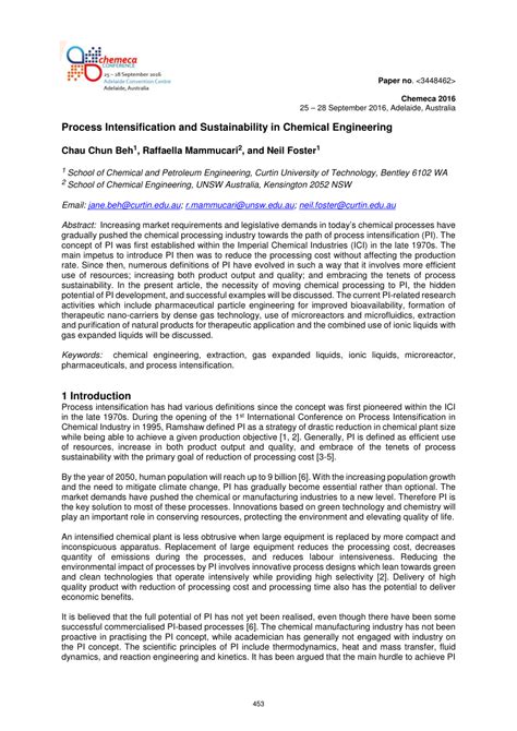 Pdf Process Intensification And Sustainability In Chemical Engineering