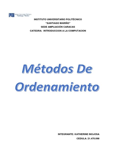 Métodos De Ordenamiento Pdf Matemáticas Aplicadas Ciencias De La Computación