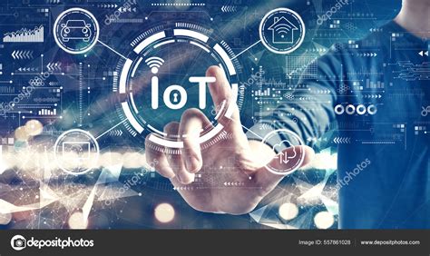 IoT Theme With A Man On City Background Stock Photo Melpomene