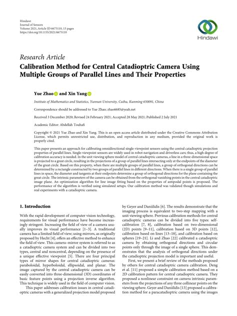 Pdf Calibration Method For Central Catadioptric Camera Using Multiple Groups Of Parallel Lines