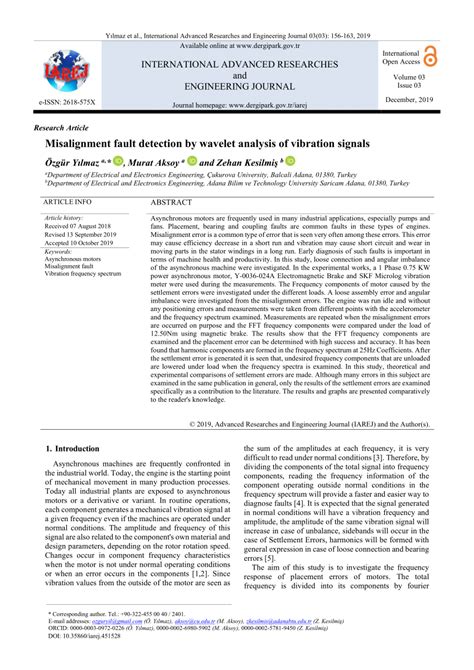 Pdf Misalignment Fault Detection By Wavelet Analysis Of Vibration Signals