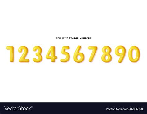 Yellow Numbers Inflated Pastel Glossy Set From 0 Vector Image
