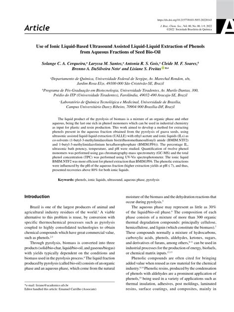 Pdf Use Of Ionic Liquid Based Ultrasound Assisted Liquid Liquid Extraction Of Phenols From