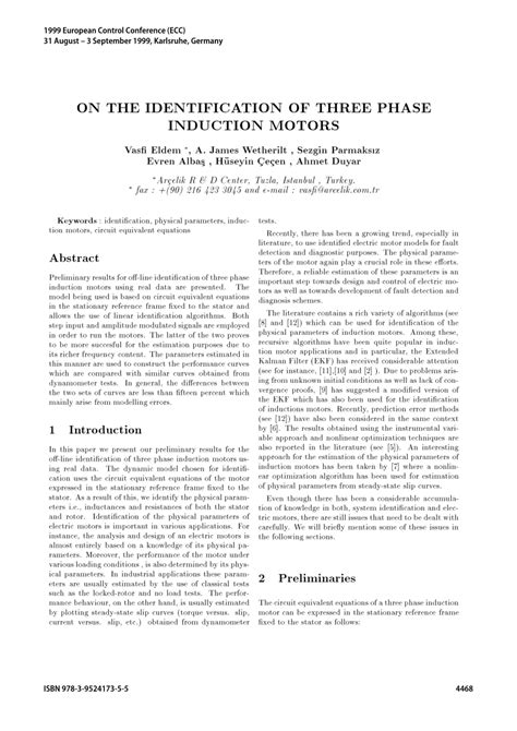 PDF On The Identification Of Three Phase Induction Motors