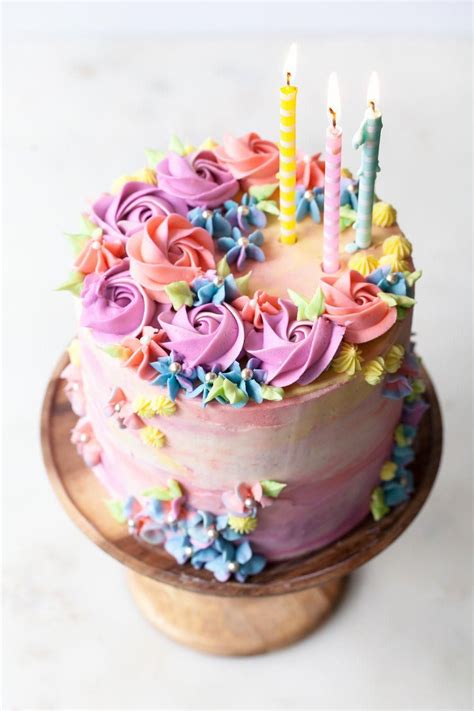 Sprinkle Birthday Cake With Vanilla Pastel Buttercream Swirls