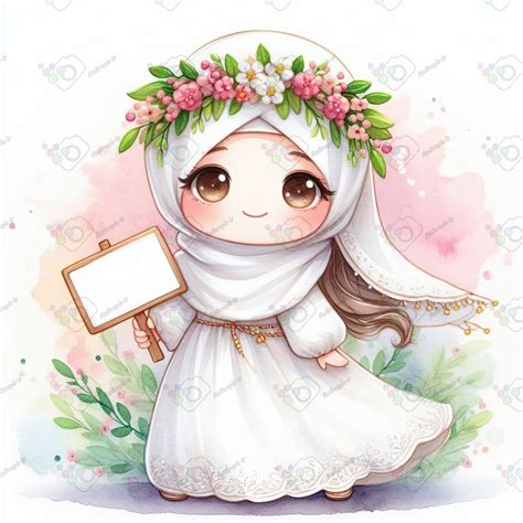 بک گراند کودکانه دختر ناز با حجاب سپید پوش با تابلوی سپید کد 41609 ویژه عکس گراف عکس گراف